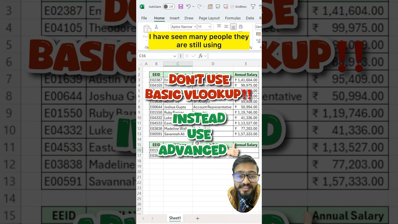 Don't Use Basic Vlookup in Excel‼️Instead Use Advanced Vlookup #excel #exceltips #short #exceltricks