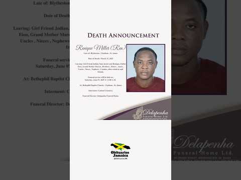 Renique 'Ren' Miller | Funeral Announcement #Ja #Jm #Funeral #Obituaries #Jamaica #ObituariesJM