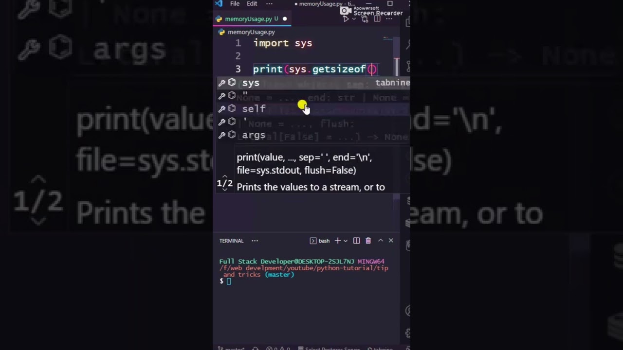 #34 Check the memory usage of an object | python tip and tricks #short