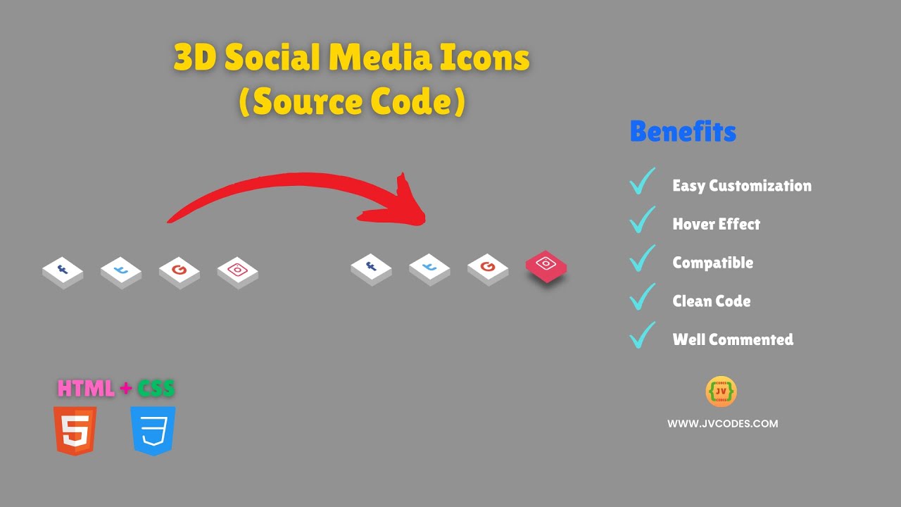 How to Create 3D Social Media Icons Using HTML and CSS (Free Source Codes)