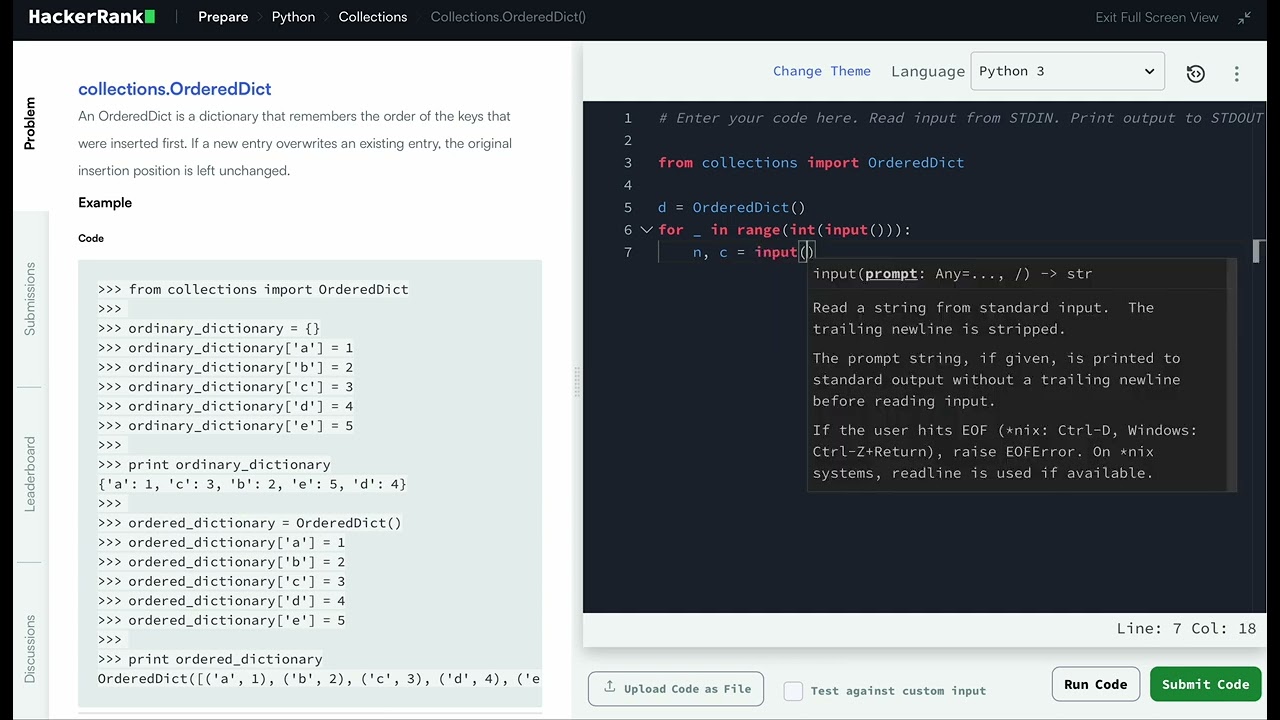 Hackerrank Python Solution #2 Collections - Python: Collections.OrderedDict()