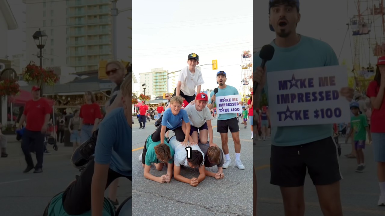 They try to impress me with their human pyramid!