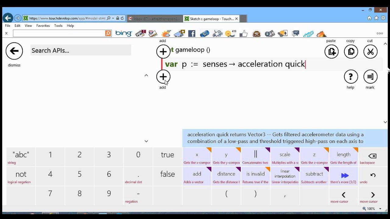 TouchDevelop - GameLoop and Acceleration