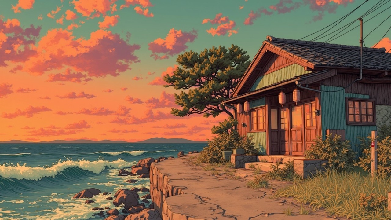 Sunset Lofi Beats ~ Chill Japanese Town Ambience & Retro Vibes