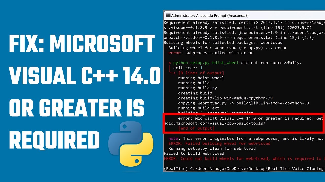 Fix: Microsoft Visual C++ 14.0 or greater is required in Python