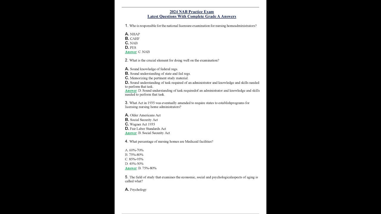 2024 NAB Practice Exam Latest Questions With Complete Grade A Answers