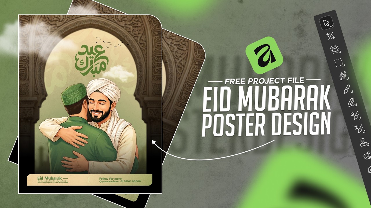 Eid Mubarak Poster Design Tutorial in Affinity (Designer) 2026 | AI Prompt + FREE File