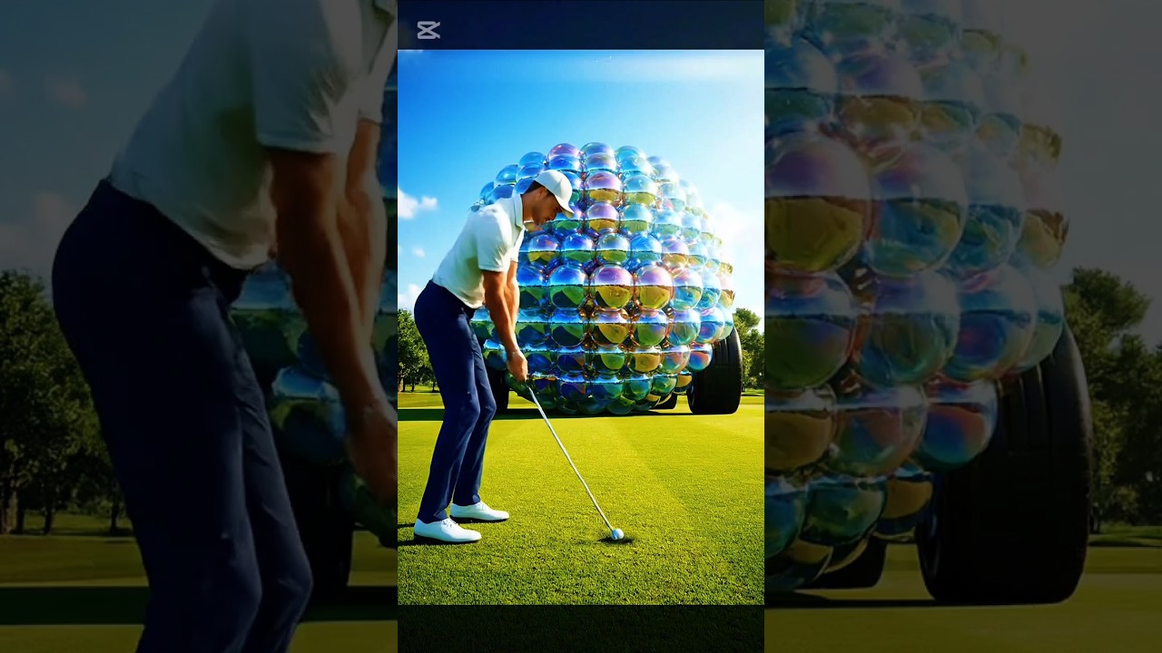 Giant Bubble Mascot vs Golf Player – Amazing Slow Motion Hit! #mascotshorts #ai #3danimation #mascot