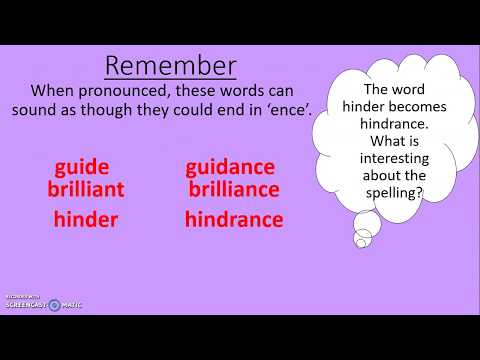 Spelling Words ending in 'ance'