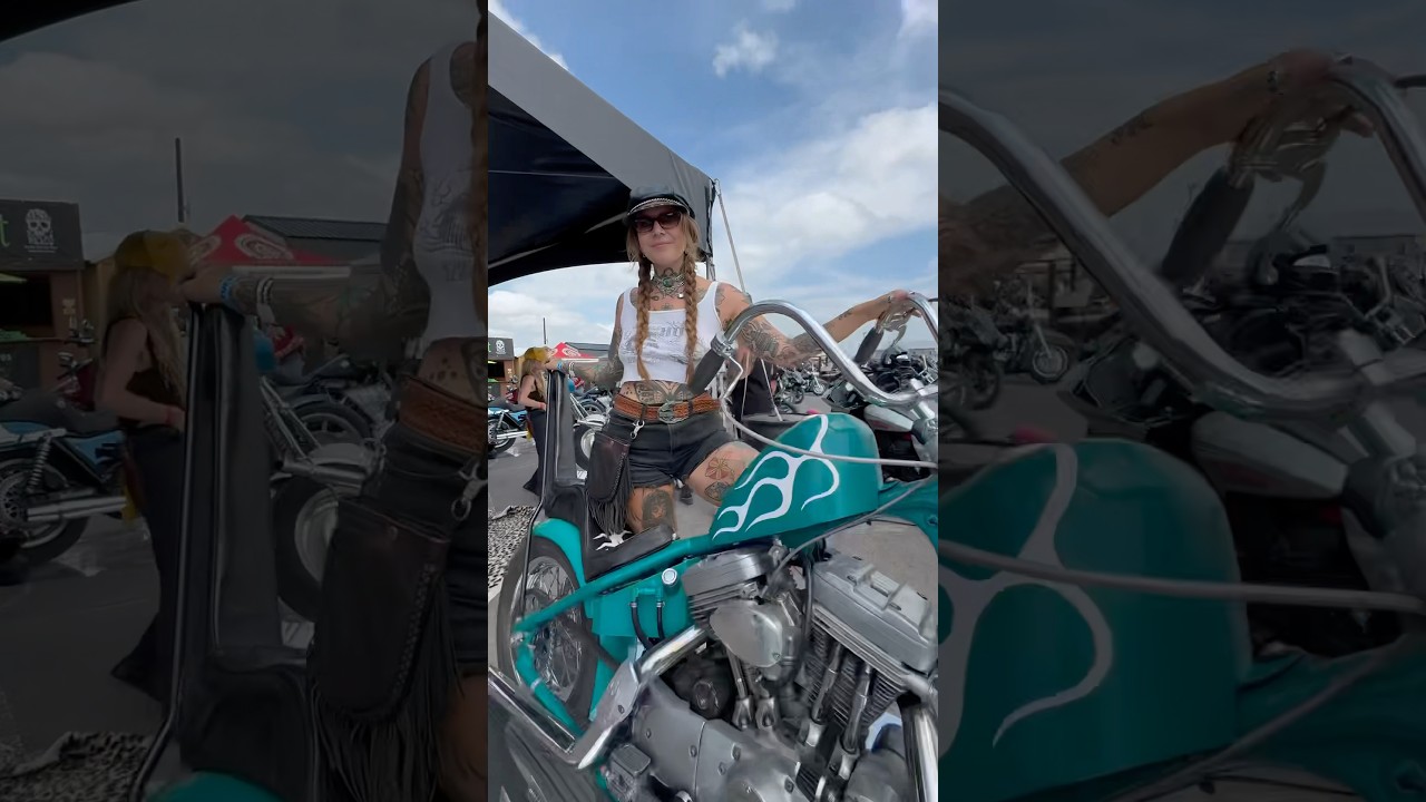 The ladies and their motorcycles! Axels Hideout was a hit today in Sturgis! #harleydavidson