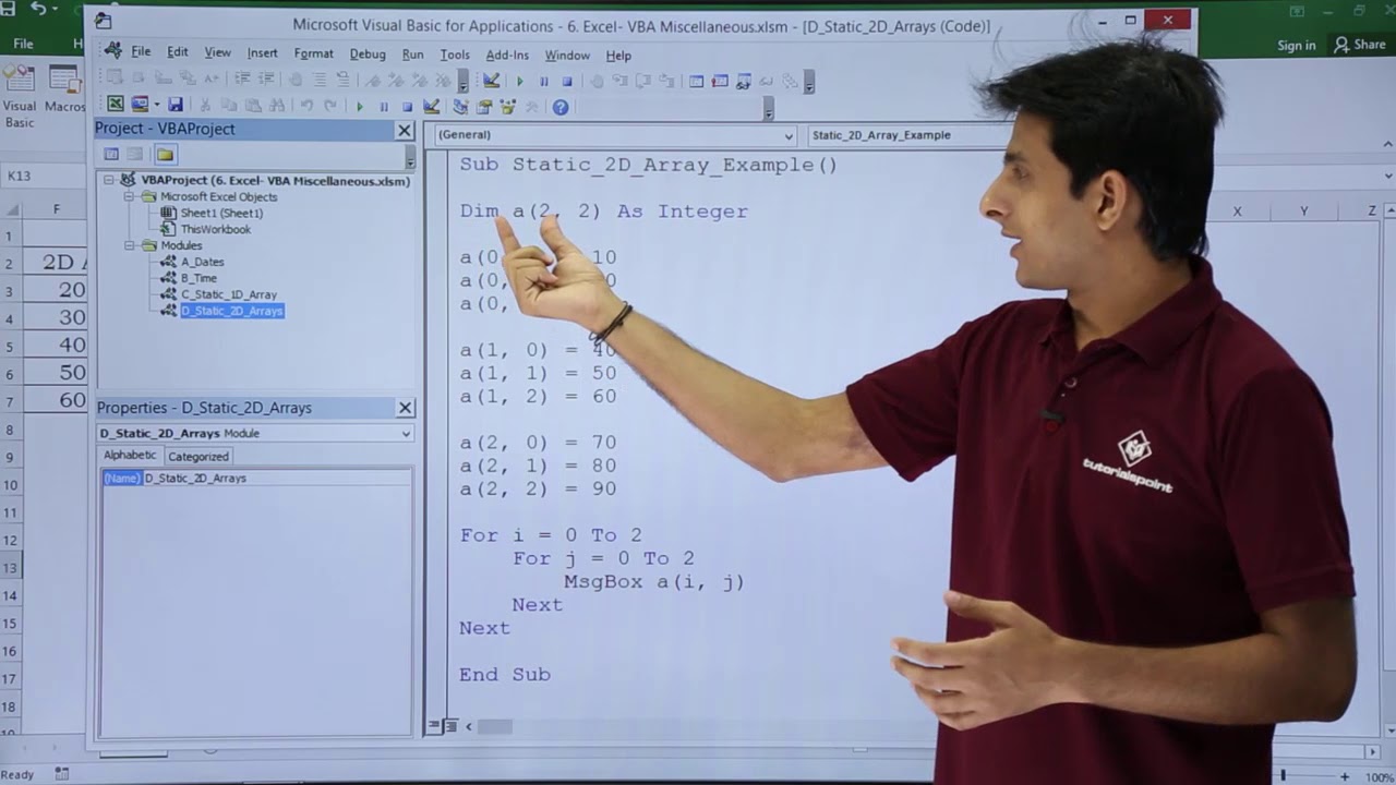 Excel VBA - 2D Array Static