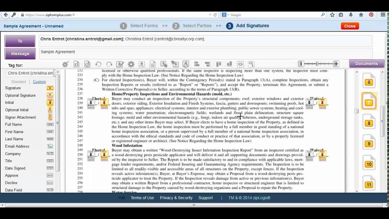 How to use Docusign within ZipForms
