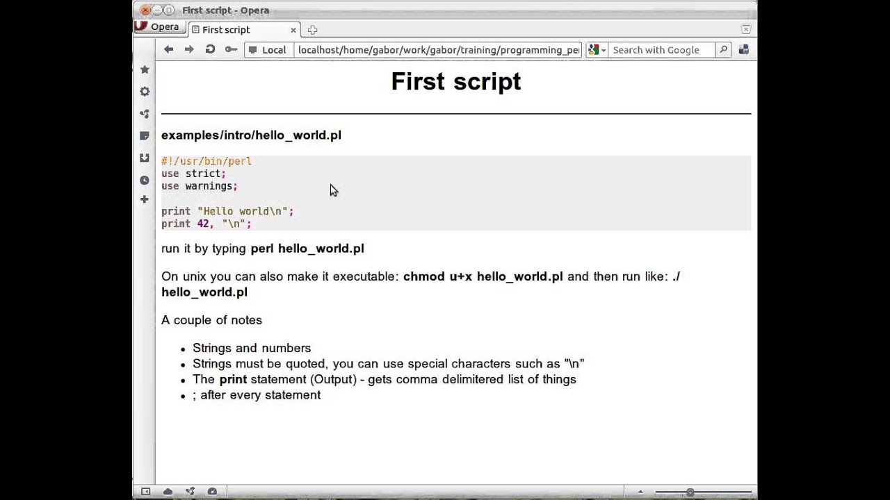 Beginner Perl Maven tutorial: 1.3 Your first Perl script: Hello World