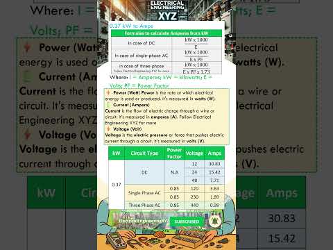 0.37 kW to Amps Conversion Formula - 0.37 kiloWatts to Amperes in DC, Single, Three Phase AC Circuit
