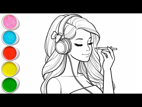Cute Barbie Girl Drawing for kids, Painting & Coloring for kids | Let's Draw Together