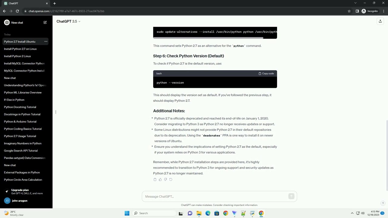 install python 2 7 ubuntu command line