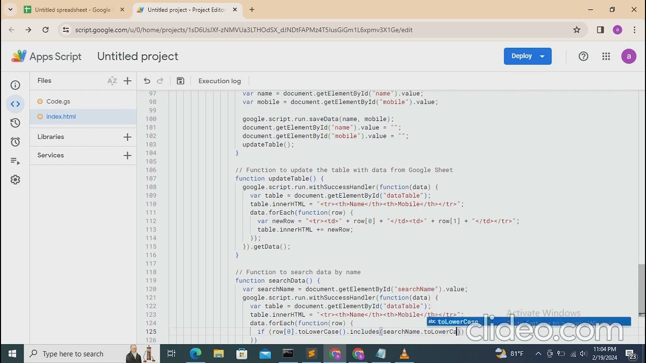 Google app script. Search and data saving