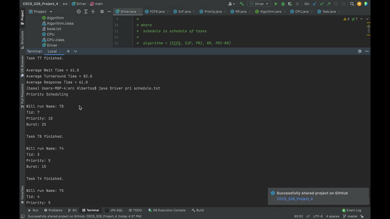Project 4: CPU Scheduler