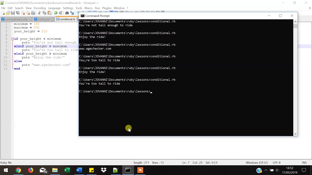 Ruby Tutorial 2 - Conditional Statements, If...Elsif...Else
