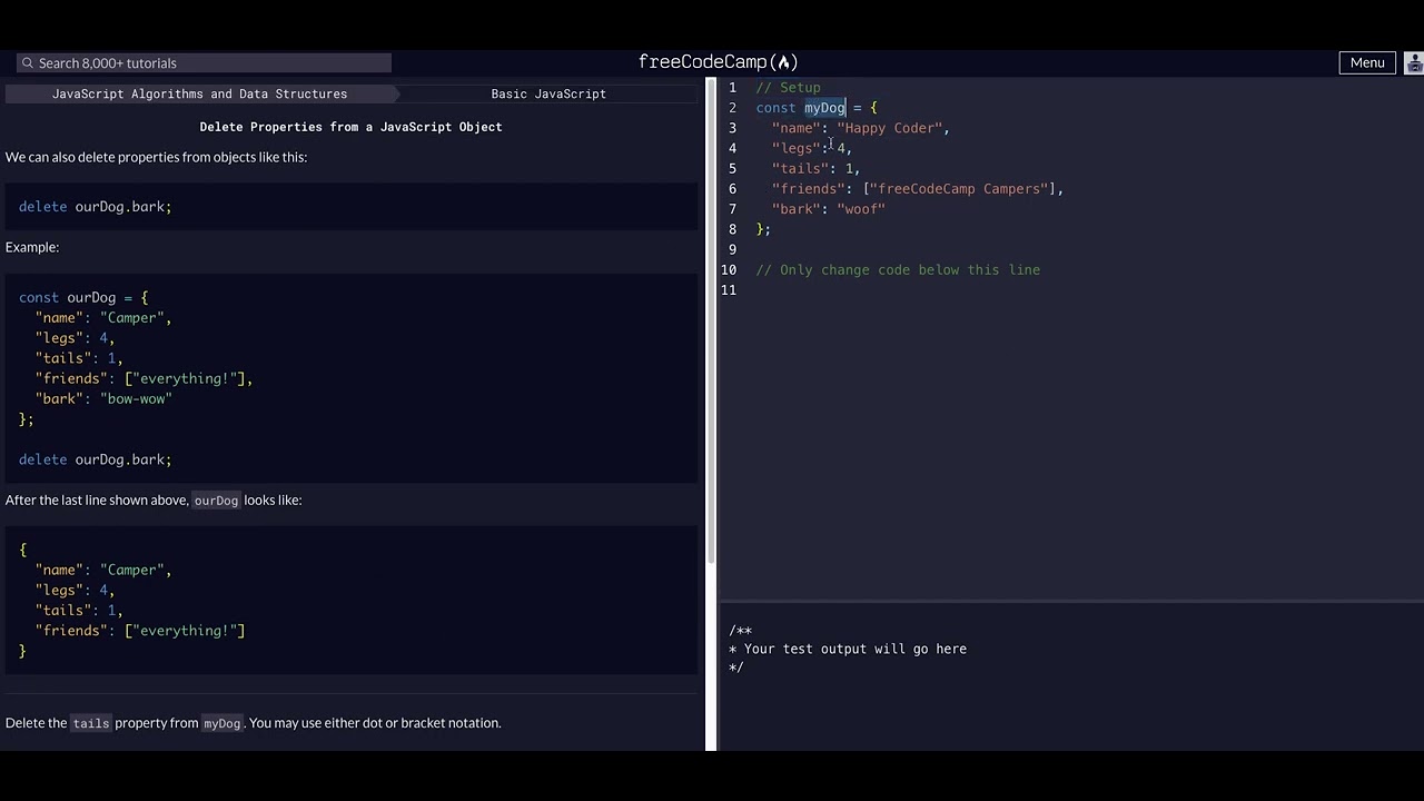 Delete Properties from a JavaScript Object - Free Code Camp Help - Basic Javascript - Data Structure