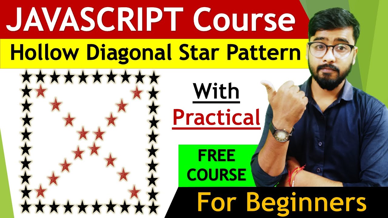 JavaScript Star Pattern Program| Hollow Diagonal Star Pattern | JavaScript Tutorial