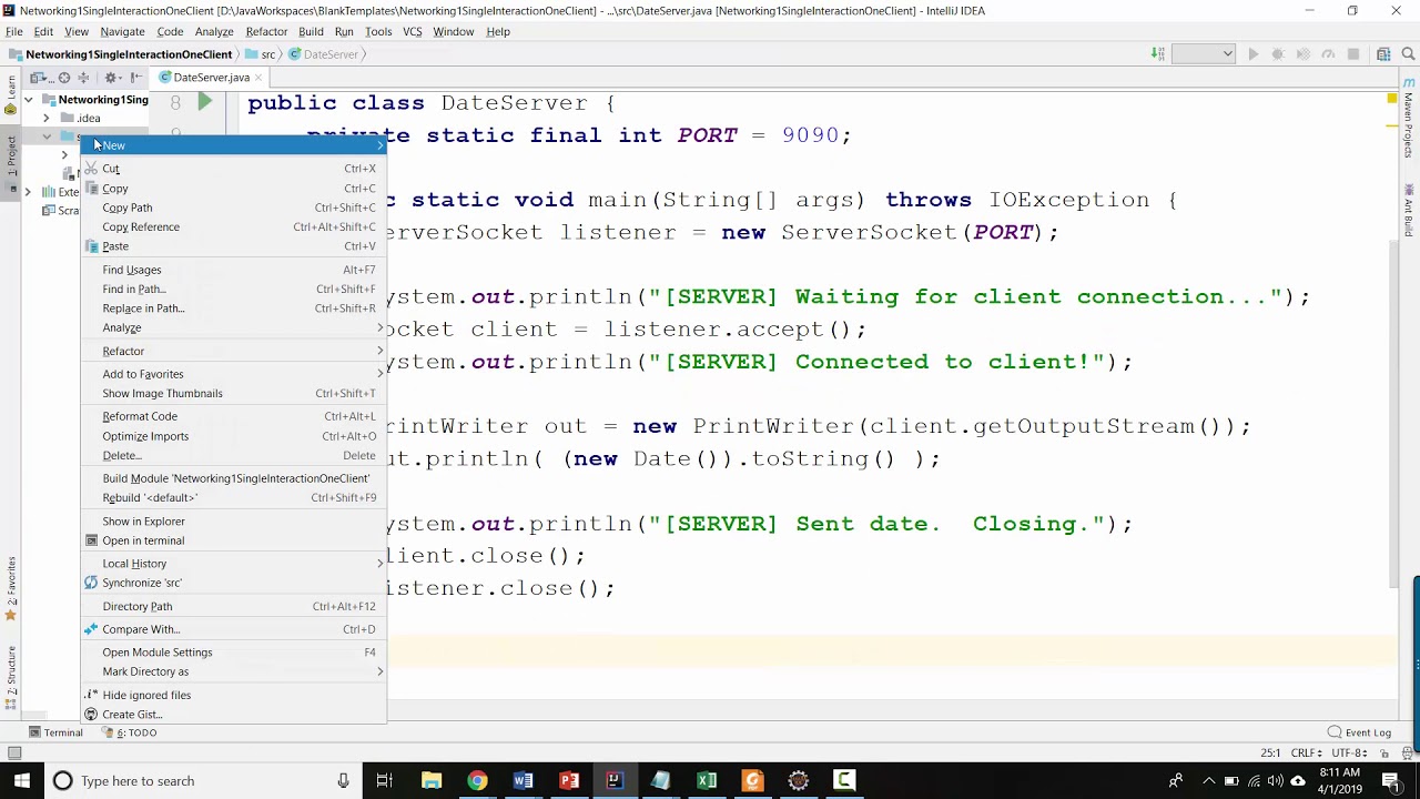 Java Socket Programming 2 - Single interaction single client