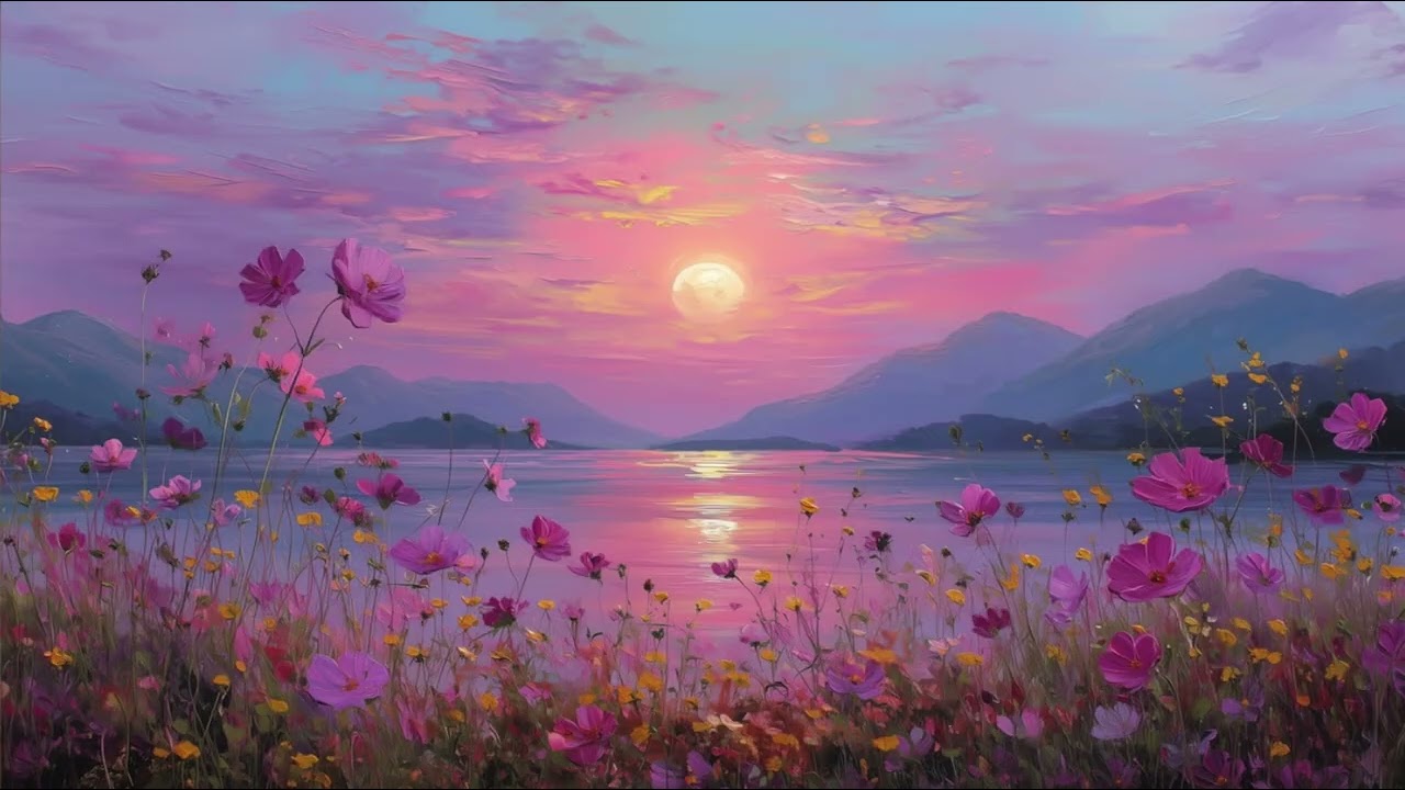 Peaceful Sunset Landscape Painting 🌄 | 1 Hour 4K Wallpaper | No Frame, No Ads