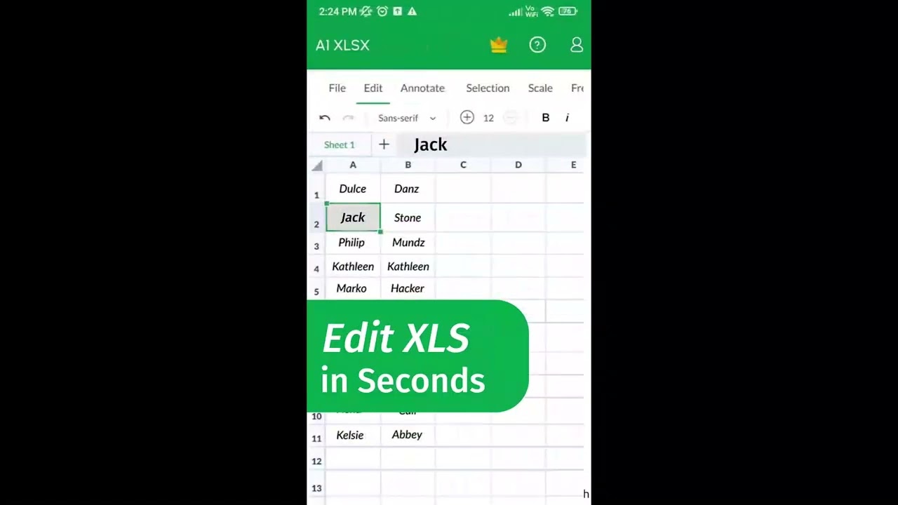 Edit XLS in Seconds | Android | A1 Apps