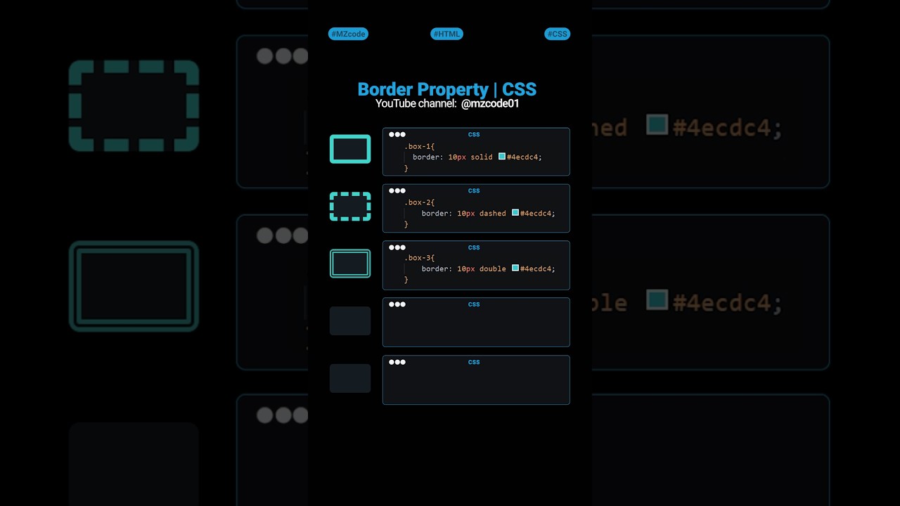 CSS Border Magic: 5 Secret Styles in 11 Seconds! ✨ | mzcode01 Shorts #coding #css #cssshorts #shorts