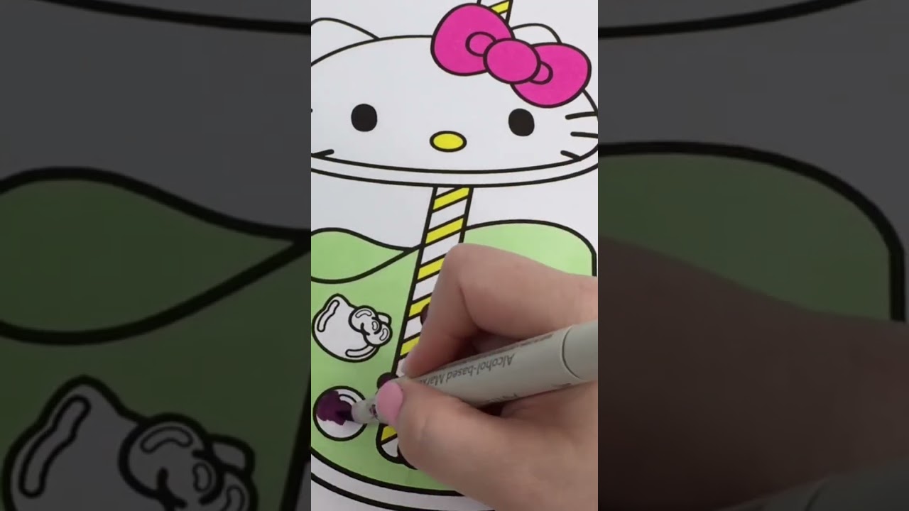 Coloring Hello Kitty Boba Tea #coloring #art #hellokitty #boba #shorts #bubbletea