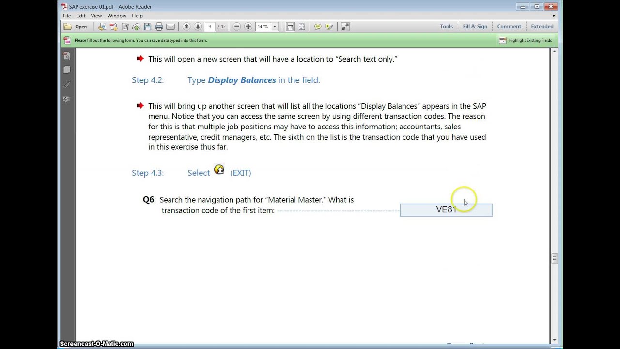 SAP navigation exercise 01 part 3
