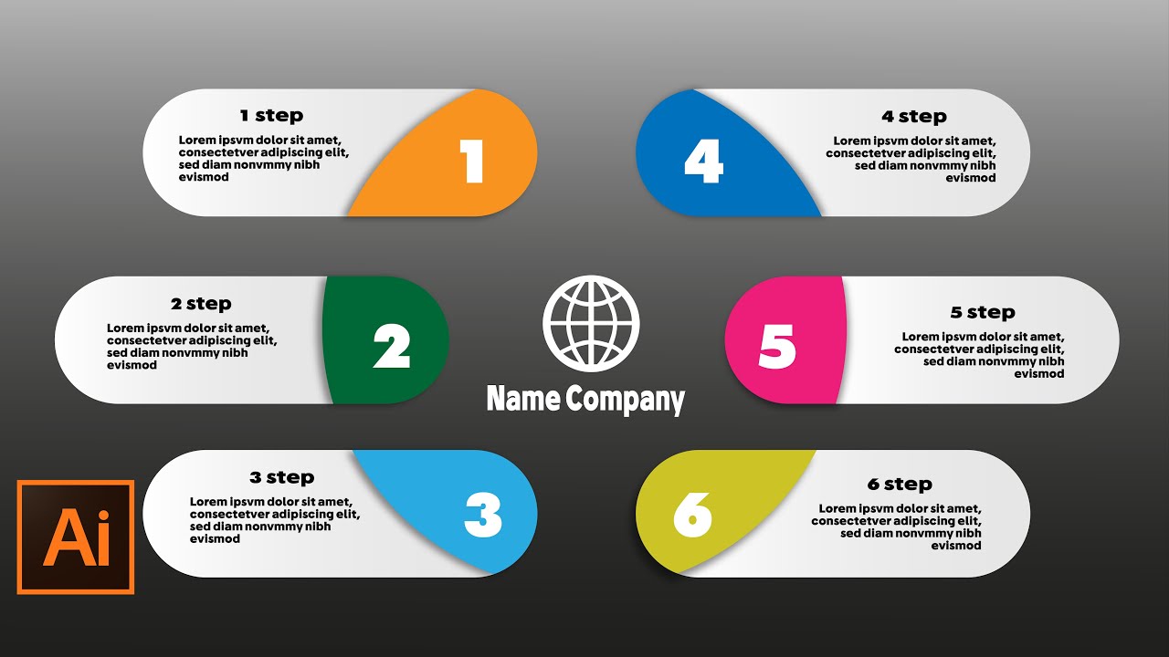 6step Template  infographic -  illustrator tutorial
