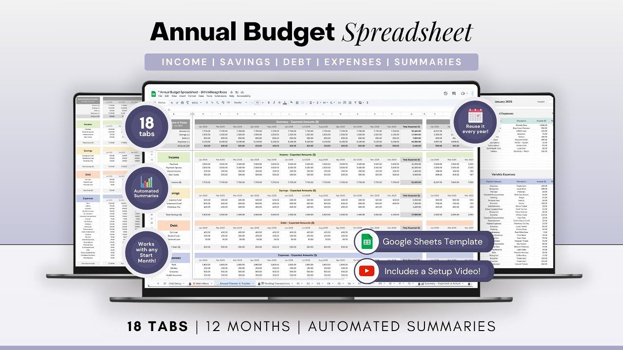 Annual Budget Spreadsheet - Google Sheets Template - FULL TOUR