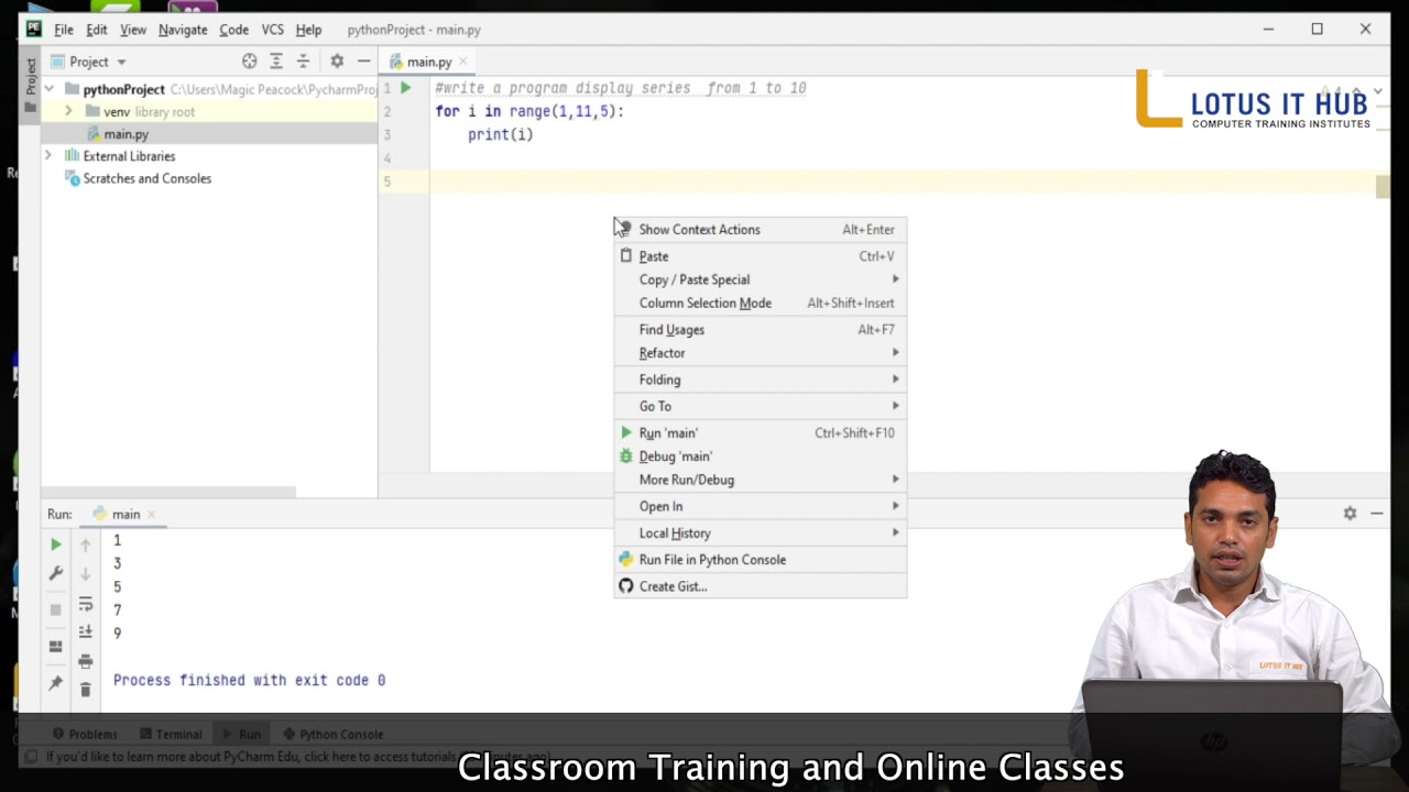 Python Classes in Pune | Write a program to display series 1 to 10 in Python By Nilesh LotusITHub