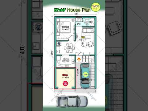 22'×40' house plan with front shop and car parking, 1bhk home #houseplan #housedesign #housemap