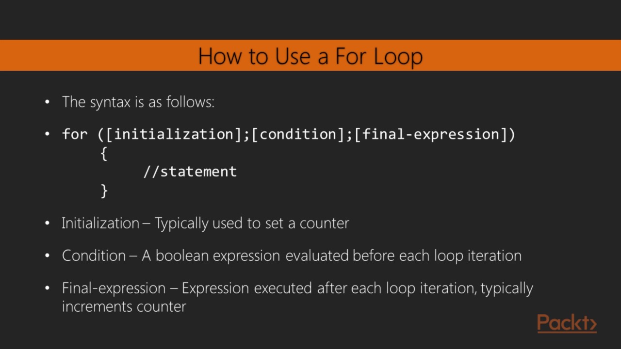 Beginning JavaScript and jQuery : For Loop | packtpub.com
