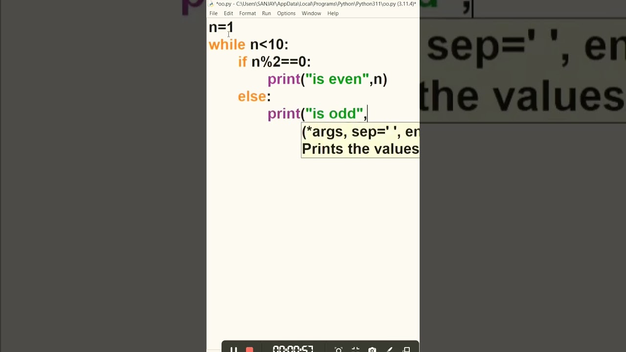 WHILE LOOP ODD EVEN // PROGRAM IN PYTHON ODD NUMBER AND EVEN NUMBER//BASIC PROGRAM WITH WHILE LOOP