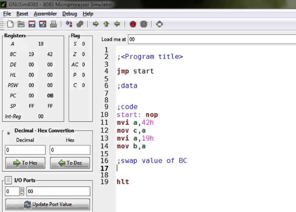 Using GNU8085 simulator Tutorial