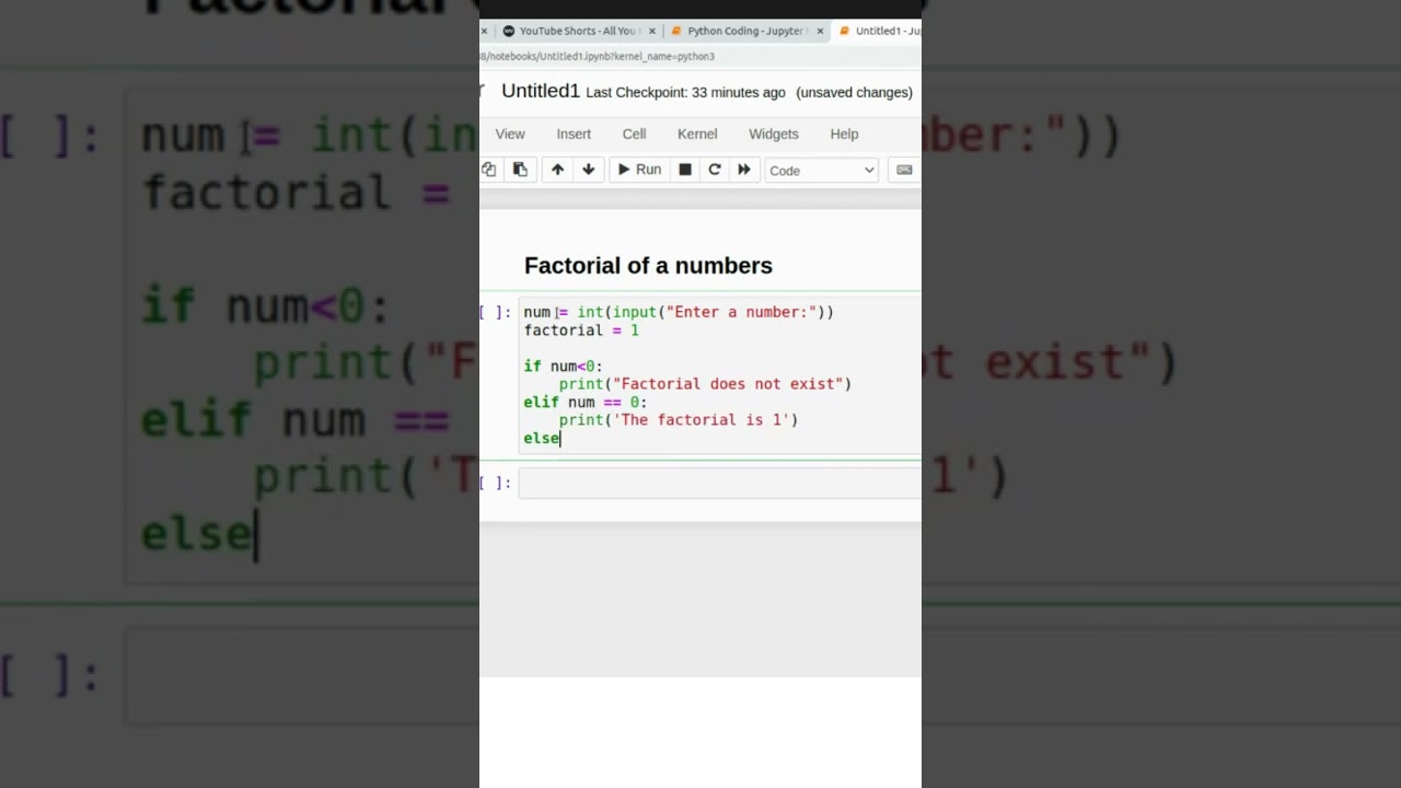 Python program to find the factorial of a number #python #shorts