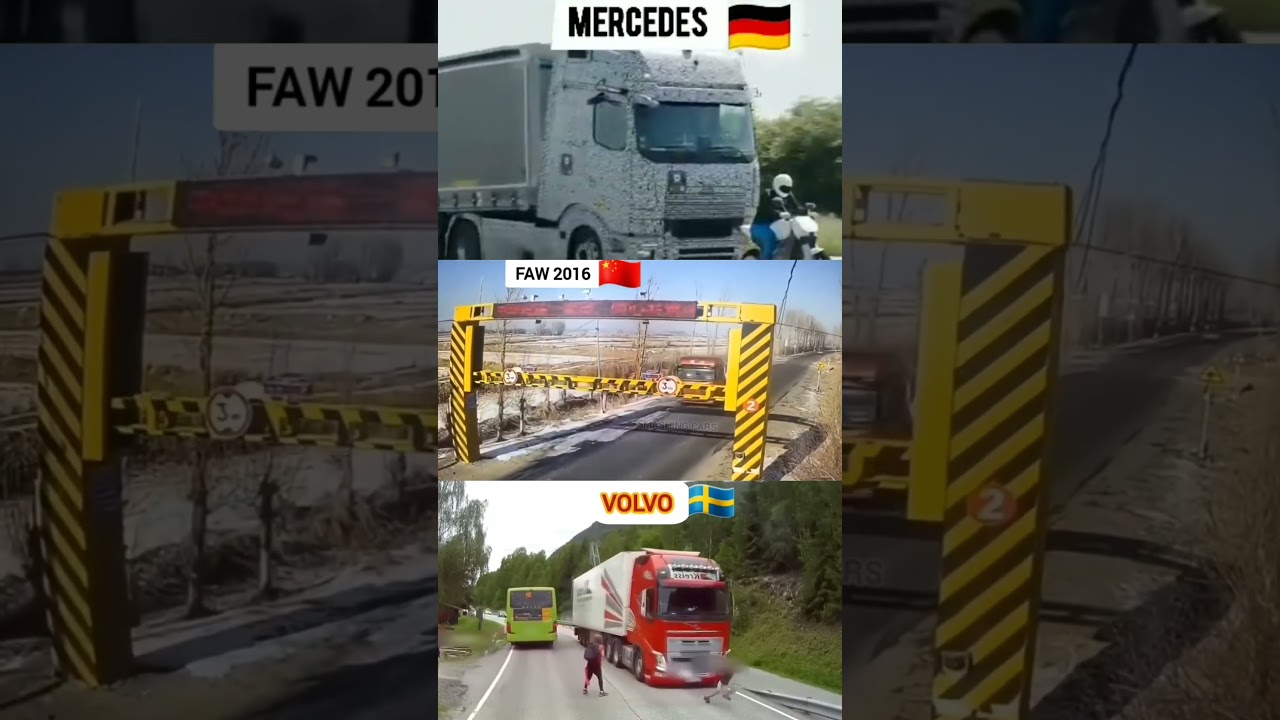 Mercedes vs Volvo vs FAW: The Ultimate Truck Safety & Braking Test #shorts