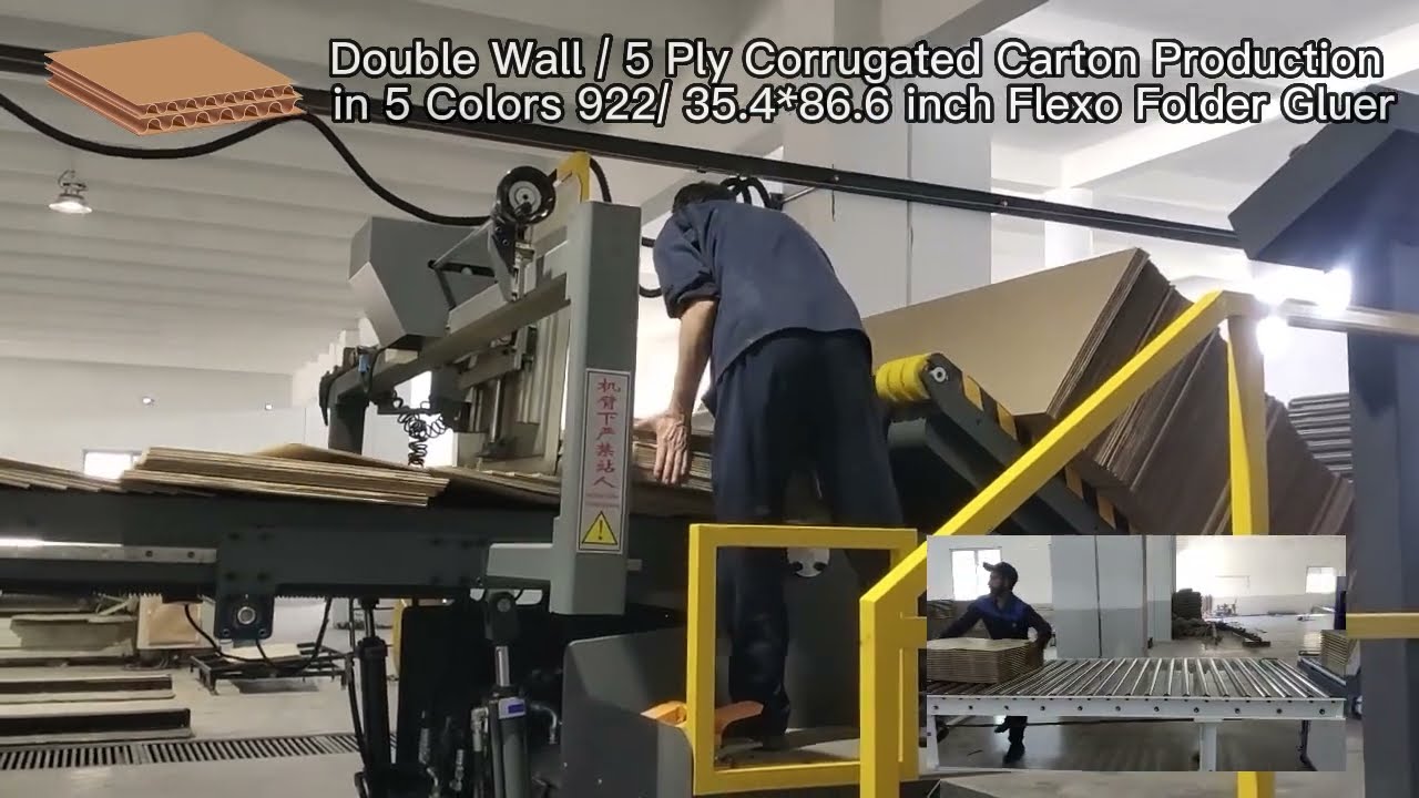 Double Wall  5 Ply Corrugated Carton Production in 5 Colors 922 35.4*86.6 inch Flexo Folder Gluer