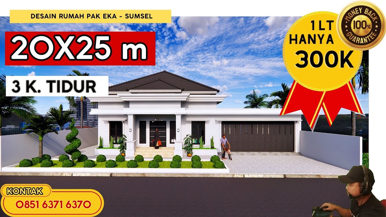 Desain Rumah Klasik 20x25 M (1 Lantai). Request dari Pak Eka di Sumatera Selatan