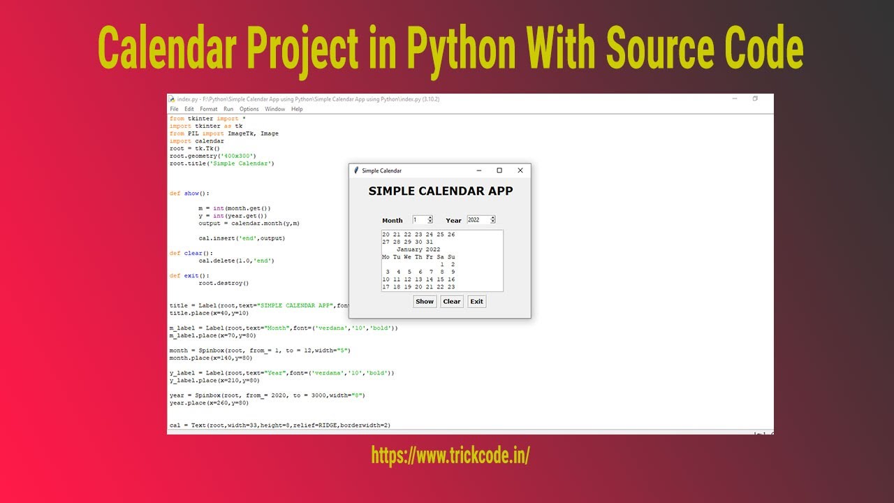 Calendar Project in Python With Source Code | calendar module in pythonopen