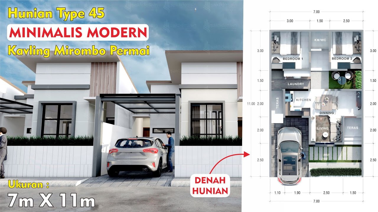 Hunian Type 45 Minimalis Modern (7mX11m)Fasilitas komplit, Interior Nyaman || Kavling Mirombo Permai