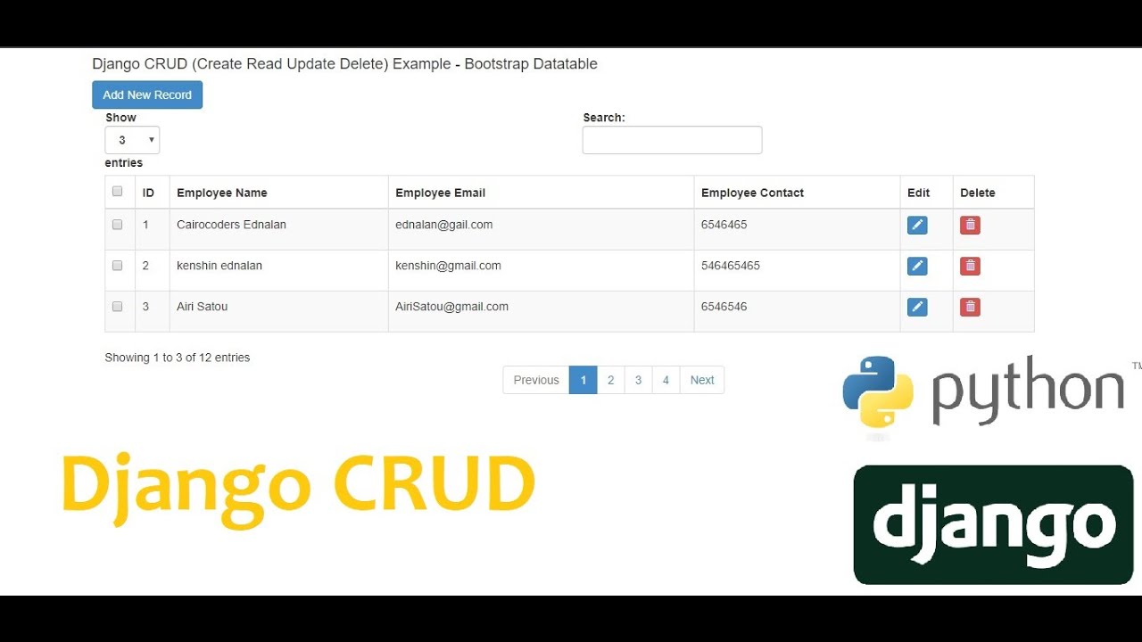 Django CRUD (Create Read Update Delete) Example - Bootstrap Datatable