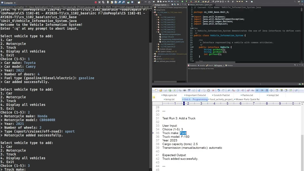CS 1102 Unit 6 Programming Assignment Demonstration