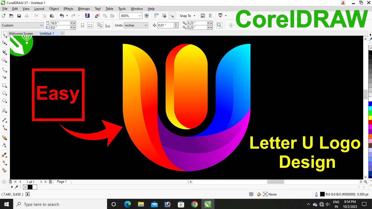 Amusing Gradient Letter U Logo Design in Coreldraw