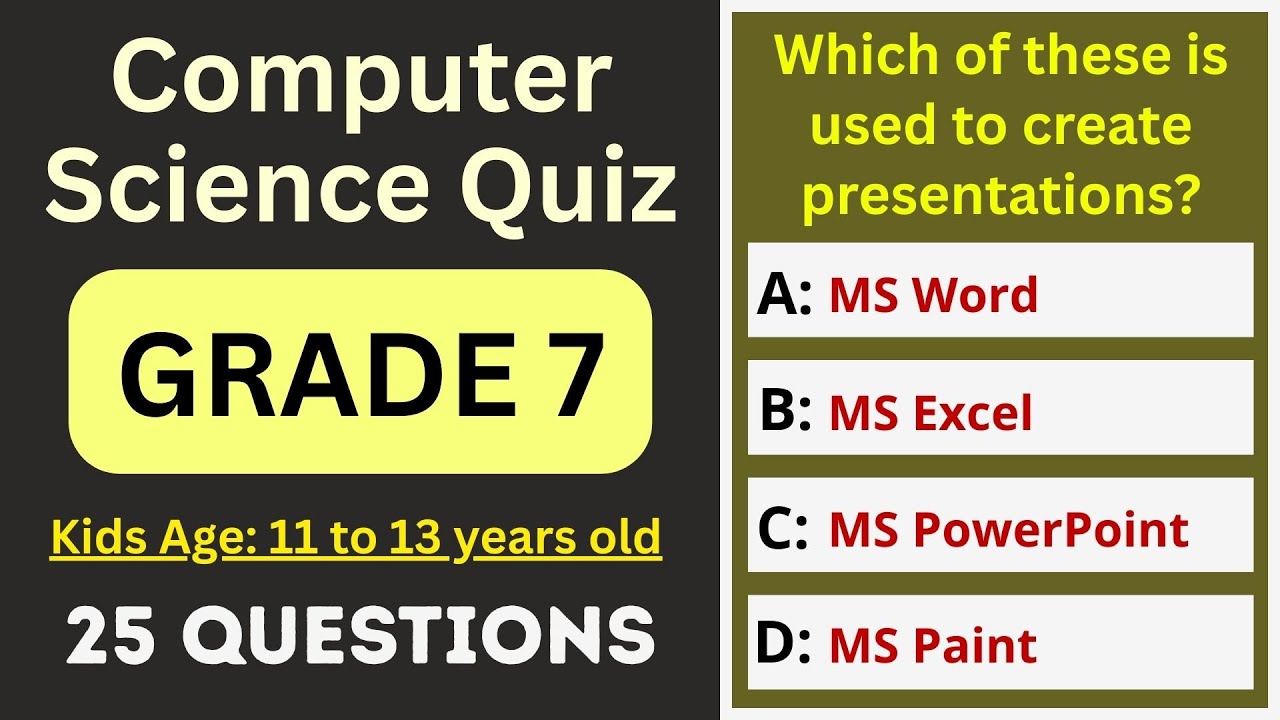 Computer Science Quiz for Grade 7 | 25 MCQs | Age 11–13 | Olympiad & School Test | Class 7 IT Exam