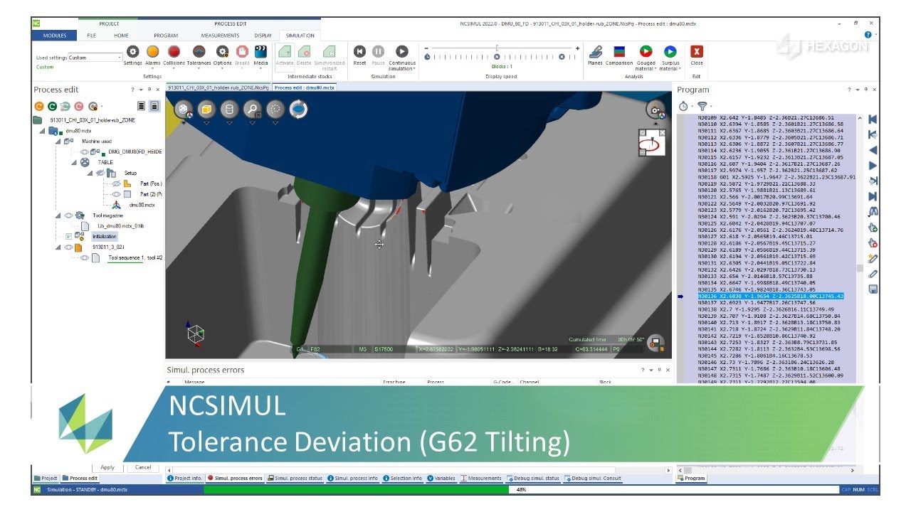 Tolerance Deviation Control (G62 Tilting) in NCSIMUL | Tutorial
