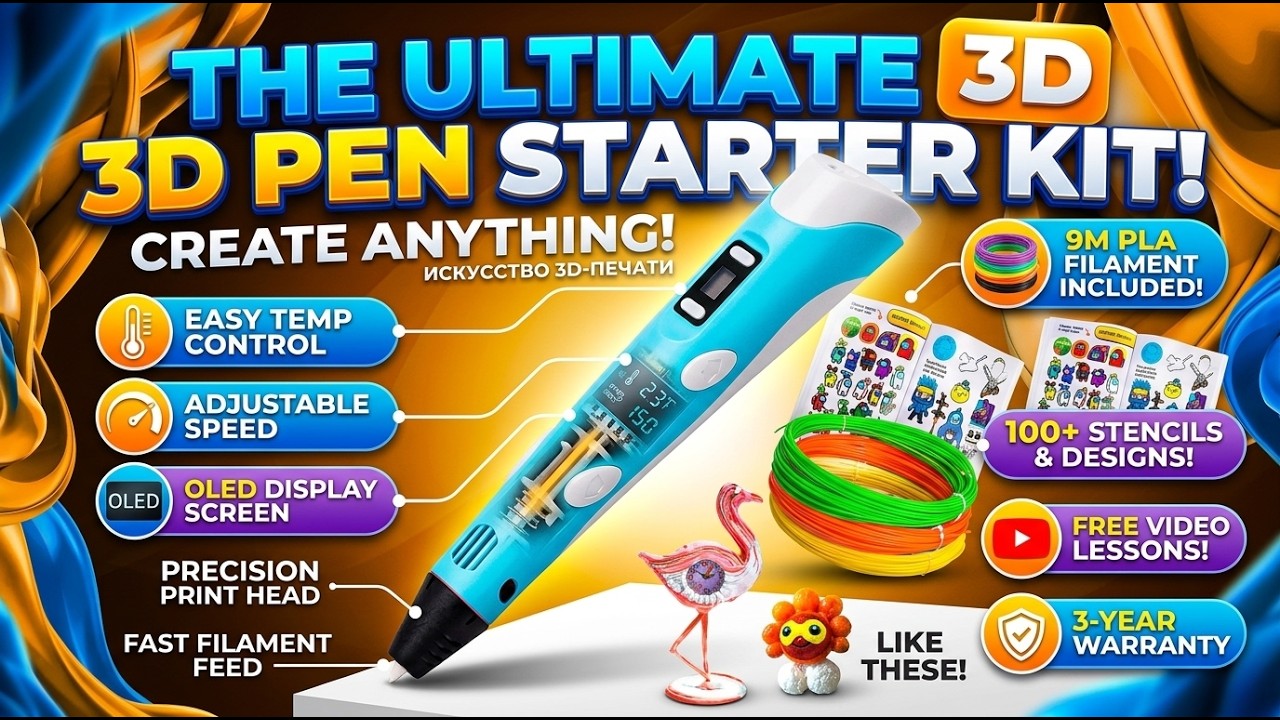 Unlock Your Creativity with 3D Pen + PLA Plastic & Stencils Kit!